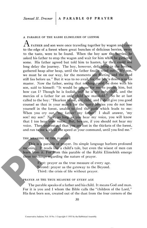 A Parable of Prayer – The Rabbinical Assembly Bookstore